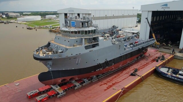 Austal USA launches its first steel ship — T-ATS 11